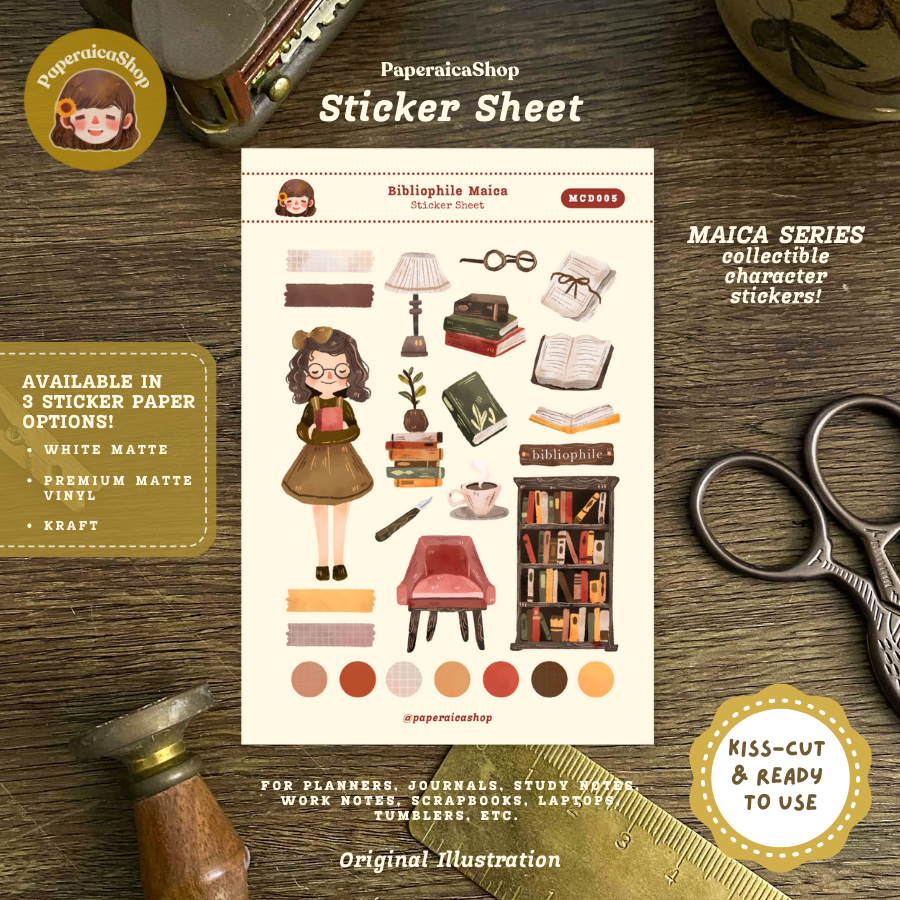 Cute Book Girl Maica Decorative Sticker Sheet MCD005 – PaperaicaShop