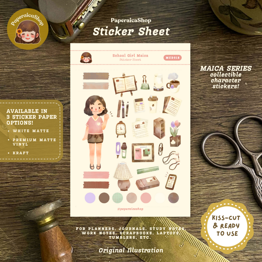 Cute Study Girl Maica Decorative Sticker Sheet MCD018 – PaperaicaShop