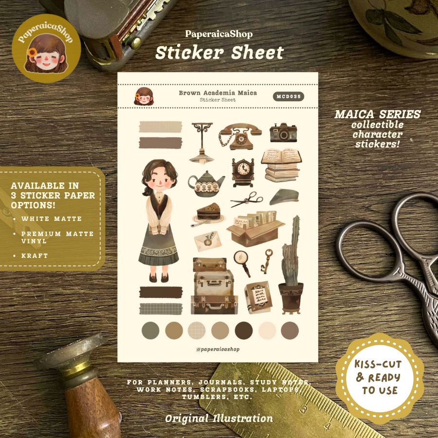 Cute Brown Academia Maica Decorative Sticker Sheet MCD035 – PaperaicaShop
