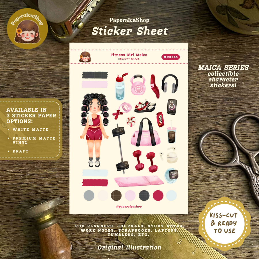 Cute Fitness Girl Maica Decorative Sticker Sheet MCD045 – PaperaicaShop